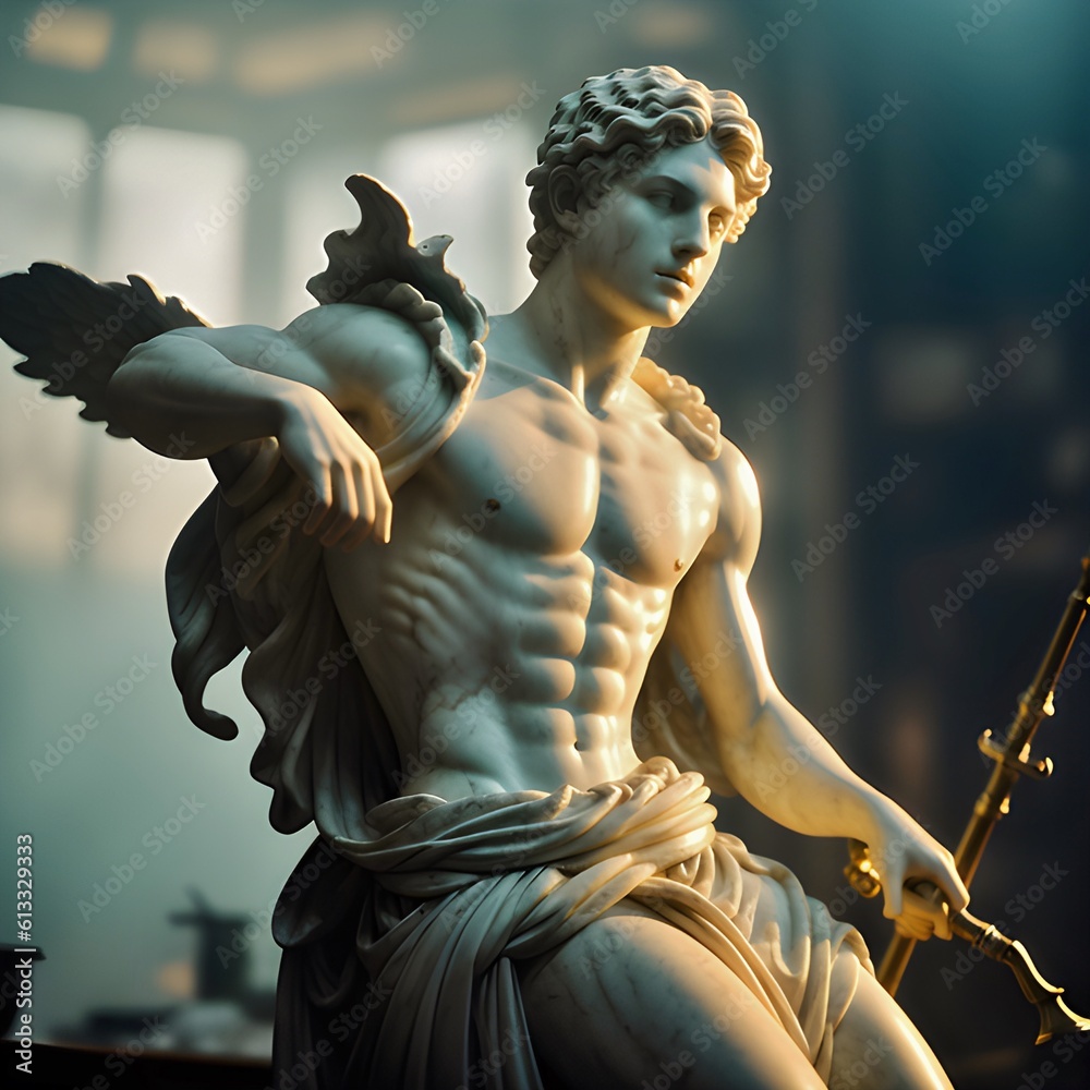 A generative ai image of a white marble statue bust of a roman soldier ...