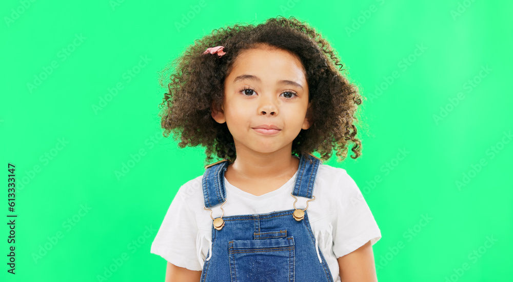 Raise eyebrow, green screen and face of child on in studio for comic ...