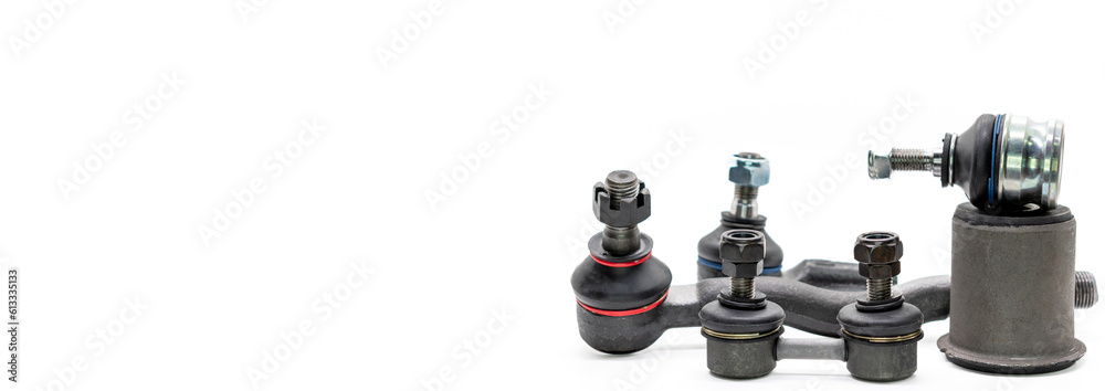 Tie rod end, trunnion for wheel, lug link, axial lug, isolated on white ...