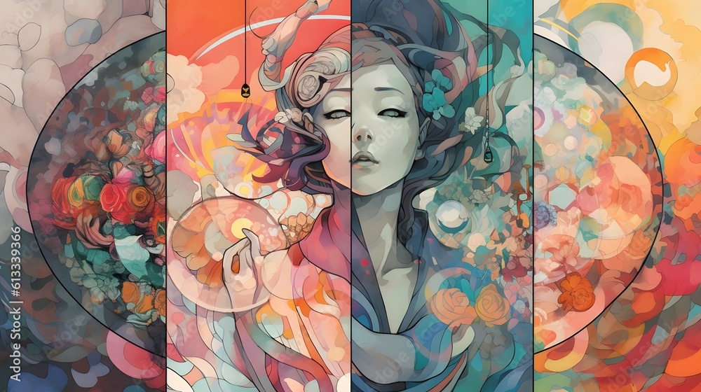 Multi - split screen of every chakra personification, perfect anatomy ...