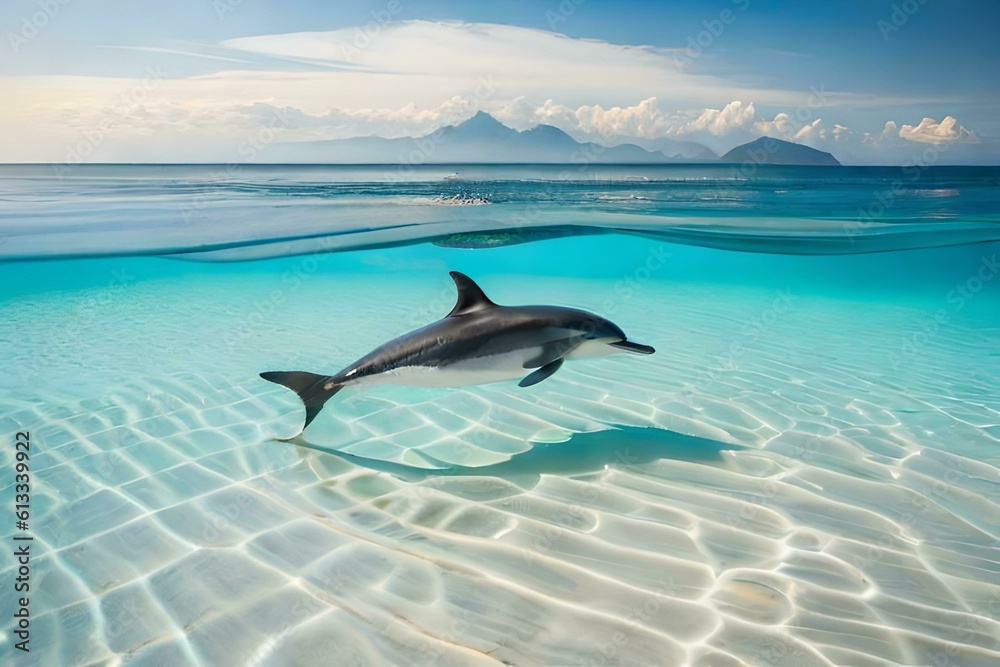 Dolphin swimming in crystal clear water. Created with generative Ai ...