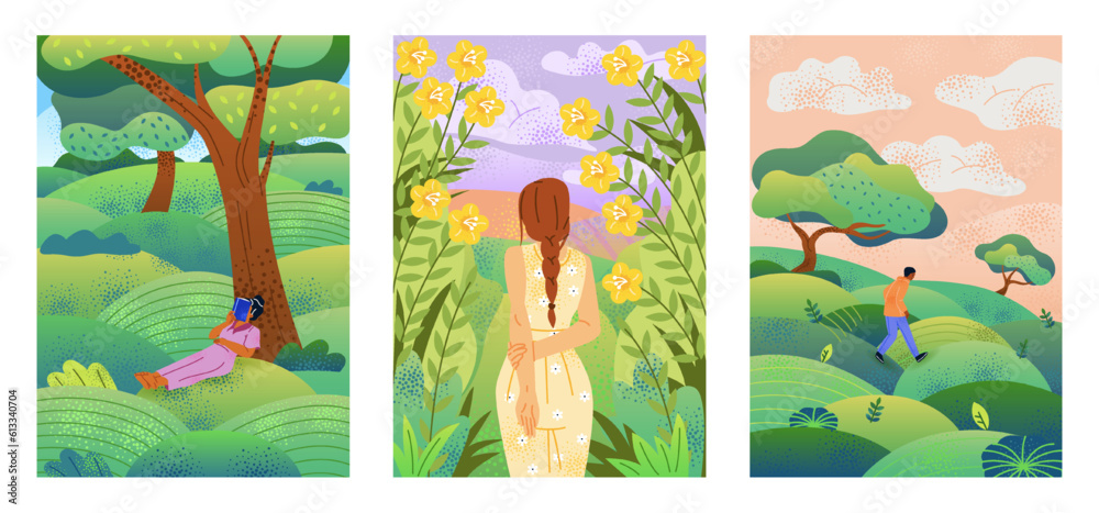 Posters with relaxed people Stock Vector | Adobe Stock