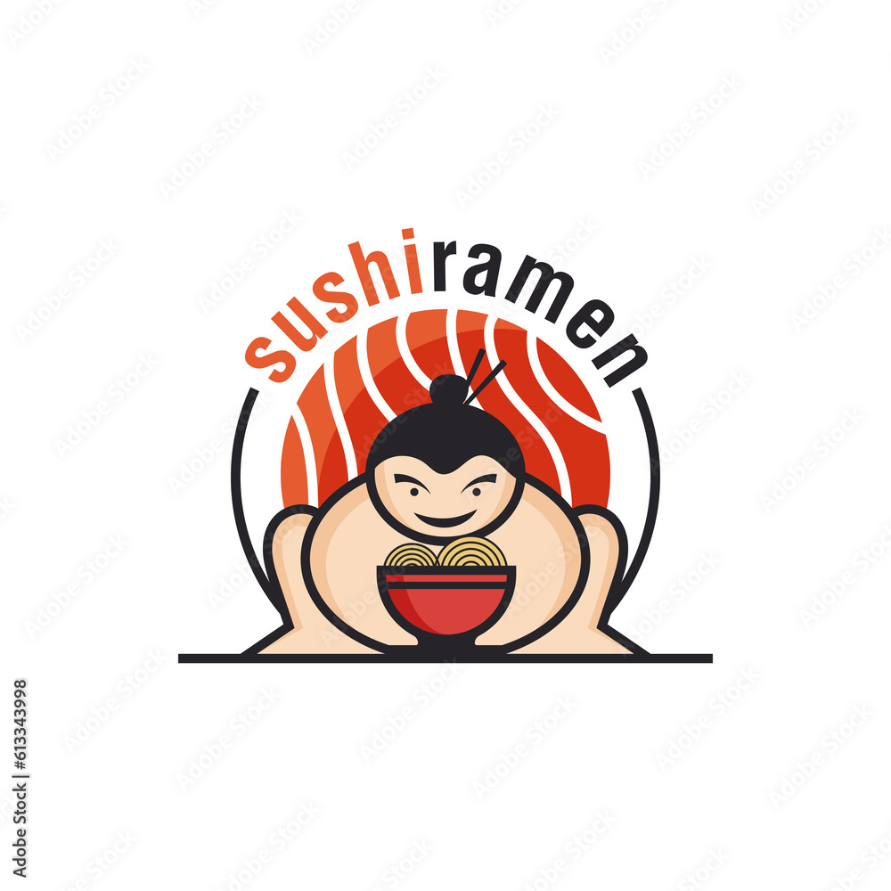 Character logo depicting sumo and food. It is suitable for use as a ...