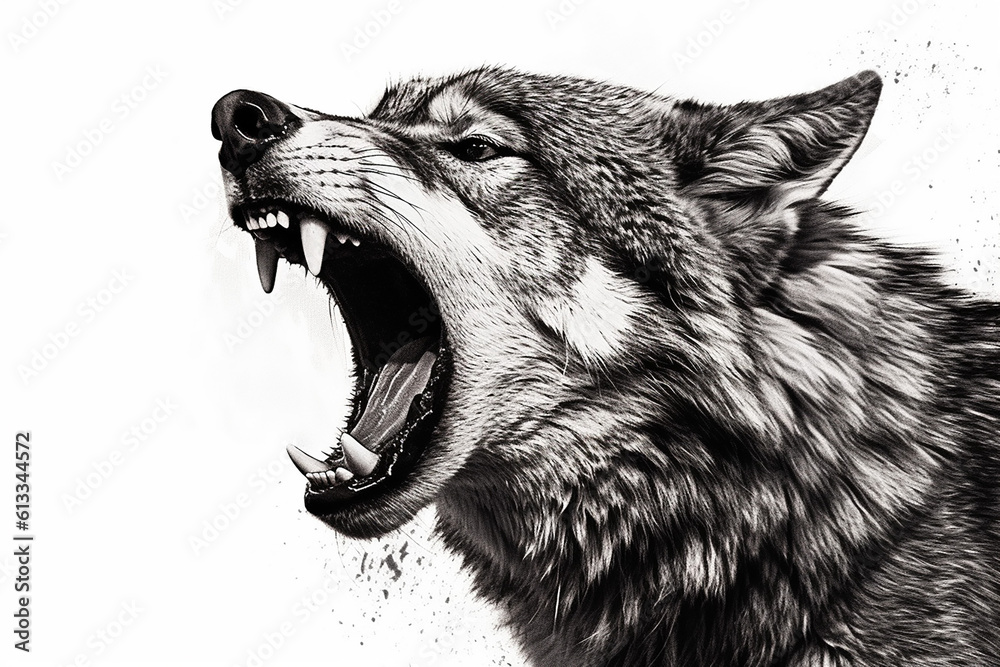 black and white wolf howling at the moon in drawing style, generative ...