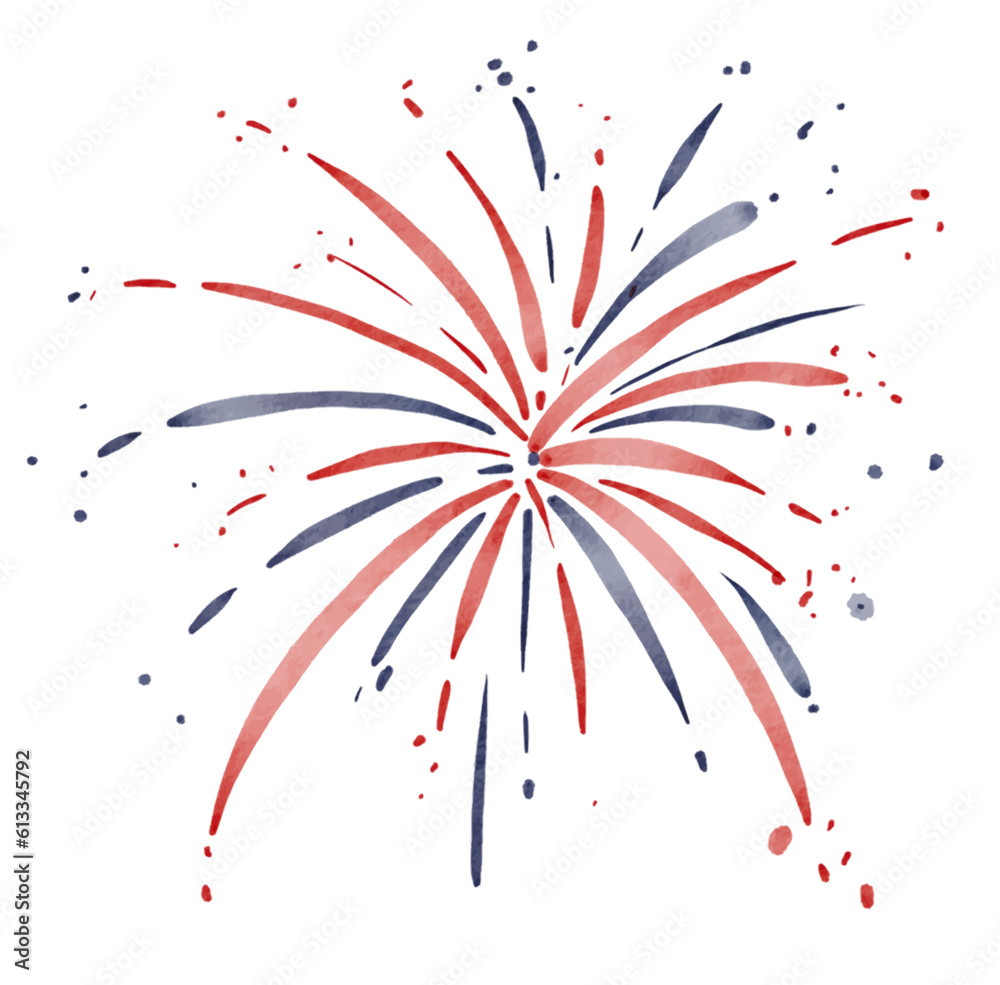Hand draw firework explosions in USA flag watercolor brush paint ...