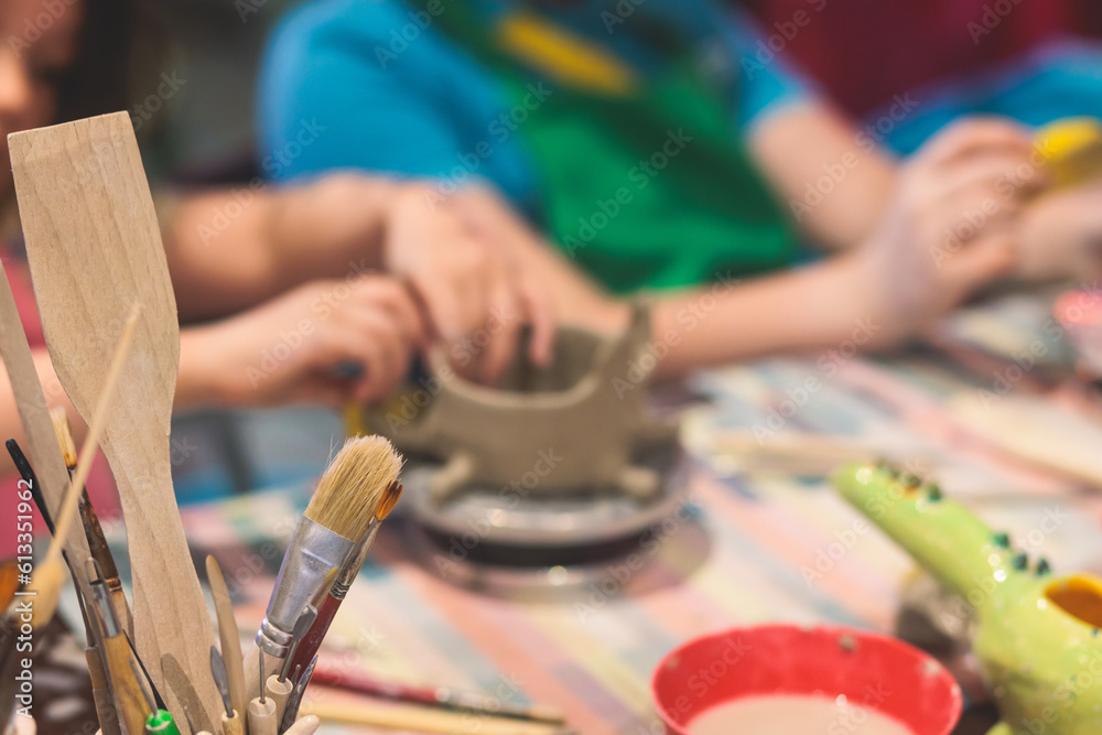 Pottery lesson master class for kids children, process of making clay ...