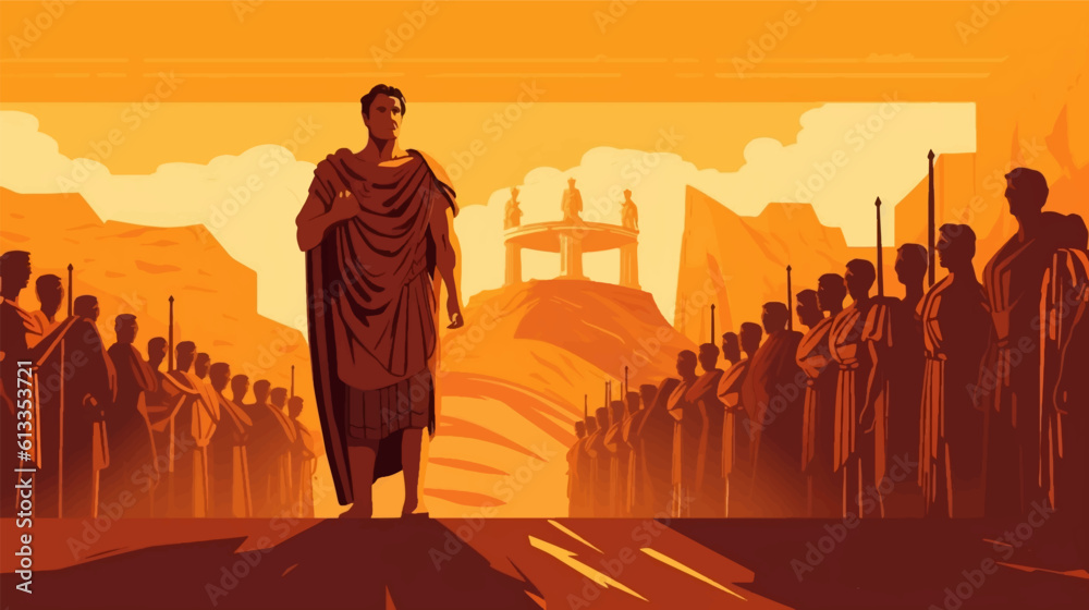Vector illustration of Gaius Julius Caesar leading his Roman army ...