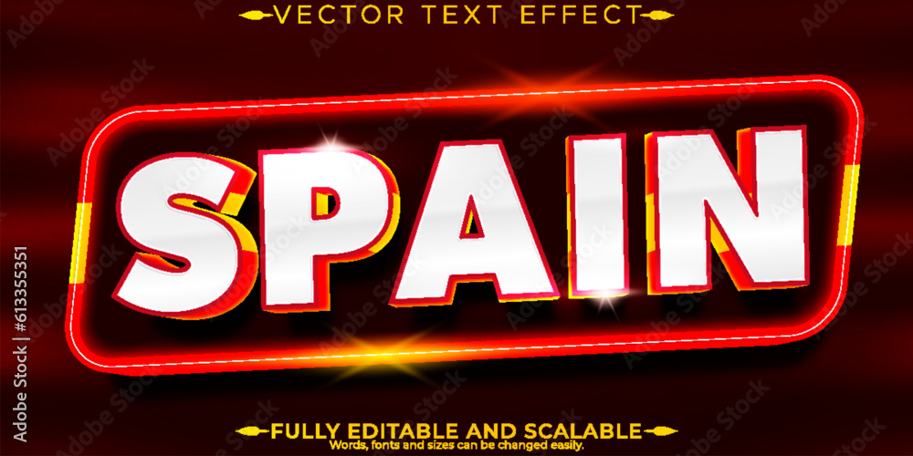 Spain text effect, editable spanish flag national text style vector de ...