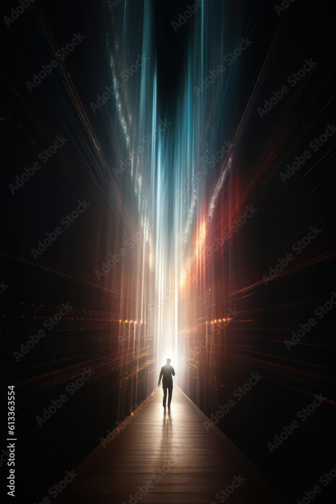image of a silhouette of a person standing in front of a column of ...