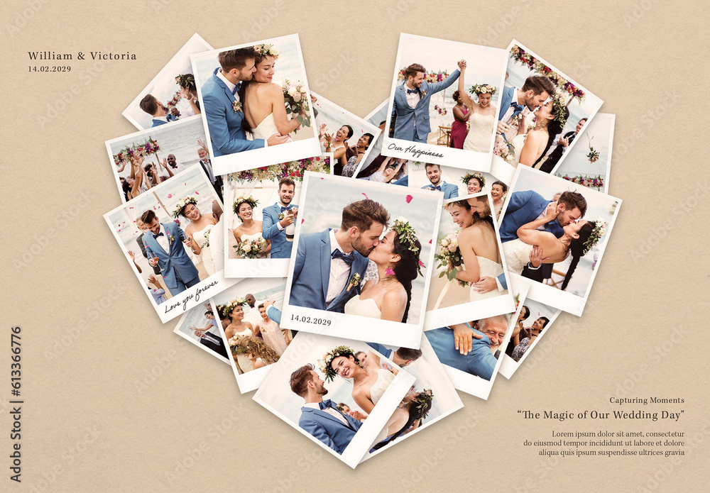 Love Heart Photo Collage for Wedding Photos Stock Template | Adobe Stock