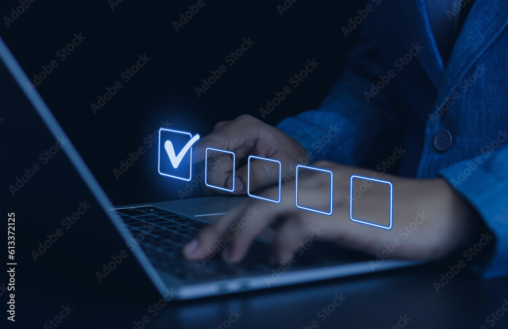 businessman checklist, correct mark for document approval, project ...