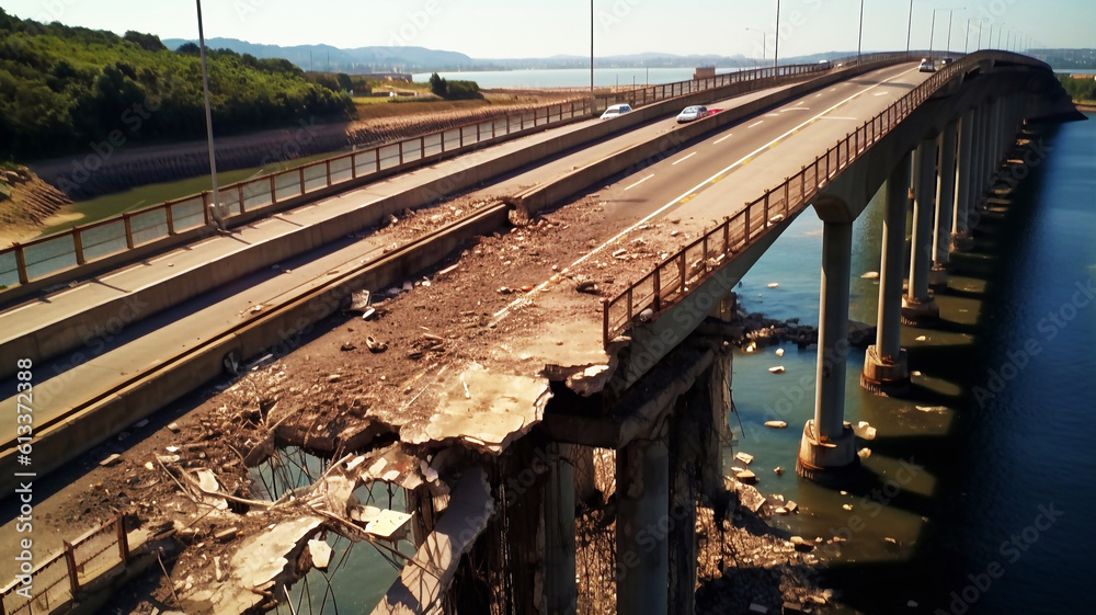 The destroyed bridge. Concrete bridge collapsed after the earthquake ... The destroyed bridge. Concrete bridge collapsed after the earthquake ...
