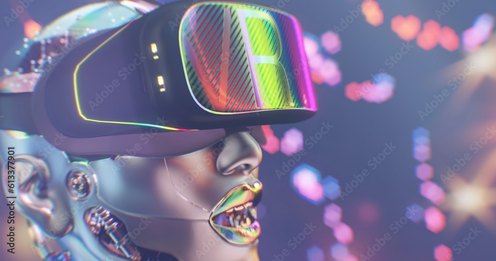 VR googles headset on a robo-girl , Cybernetic Technology artificial ...