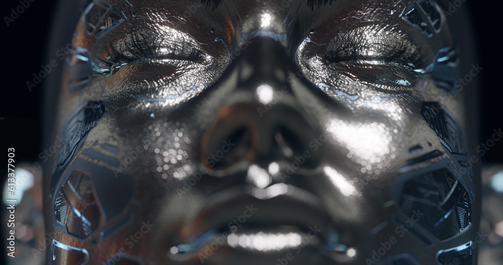 Conceptual design of AI and Machine learning, Robot opening eyes, deep ...