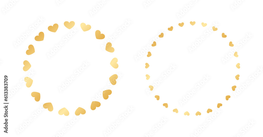 Golden round frame made with heart pattern. Gold Valentines Day Border ...