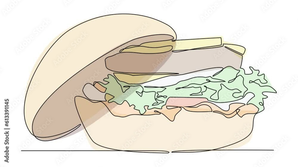 Animated self drawing of single continuous line draw for a Burger food ...