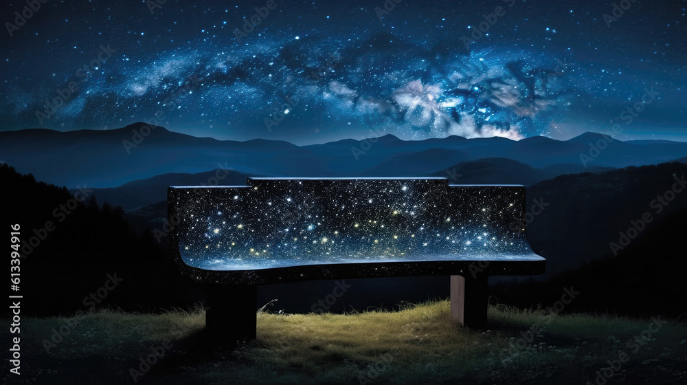 Bench With A Starry Background In The Style Of Book Art Installations ...