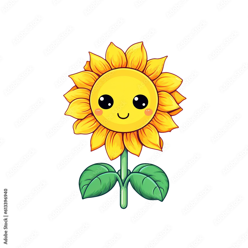 Cute cartoon sunflower isolated on transparent background, generative ...