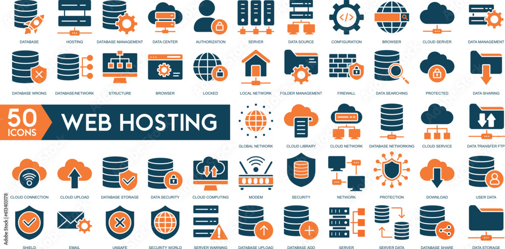 Web hosting server icon with internet cloud storage computing network ...