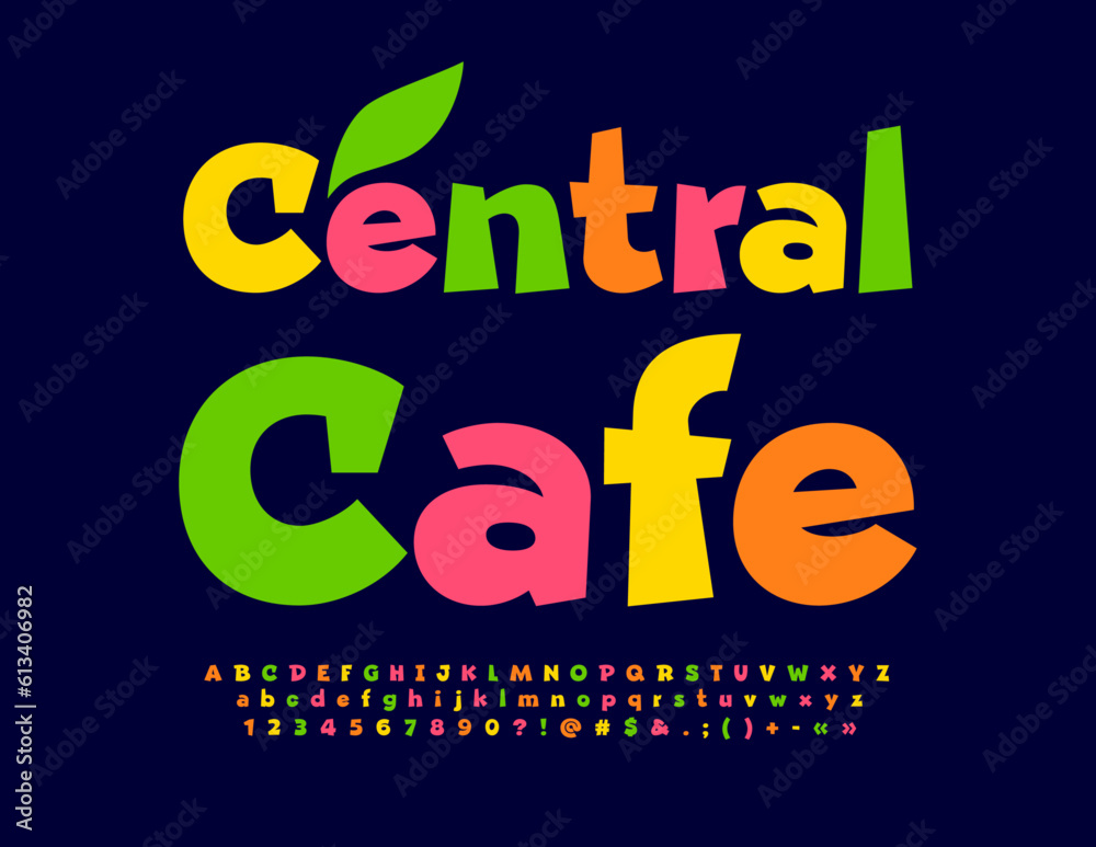 Vector advertising banner Central Cafe with Colorful Font. Bright ...