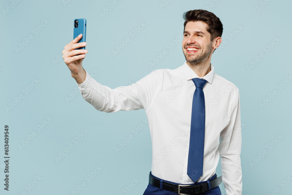 Young happy employee business man corporate lawyer wear classic formal ...