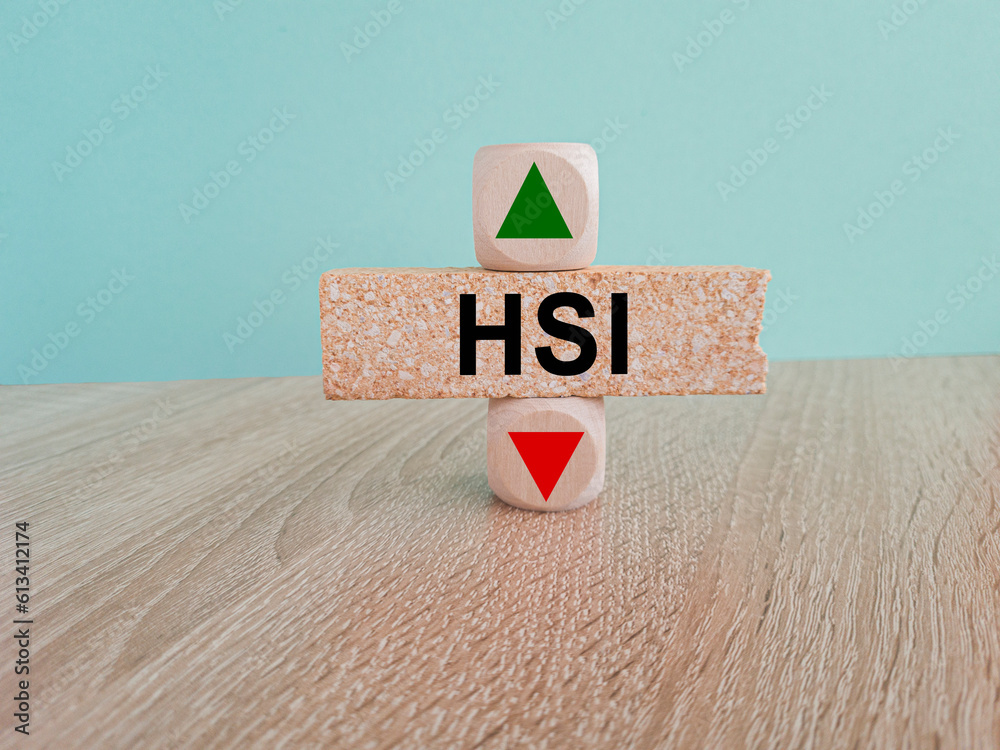 HSI price symbol. A brick block with arrow symbolizing that Hang seng ...