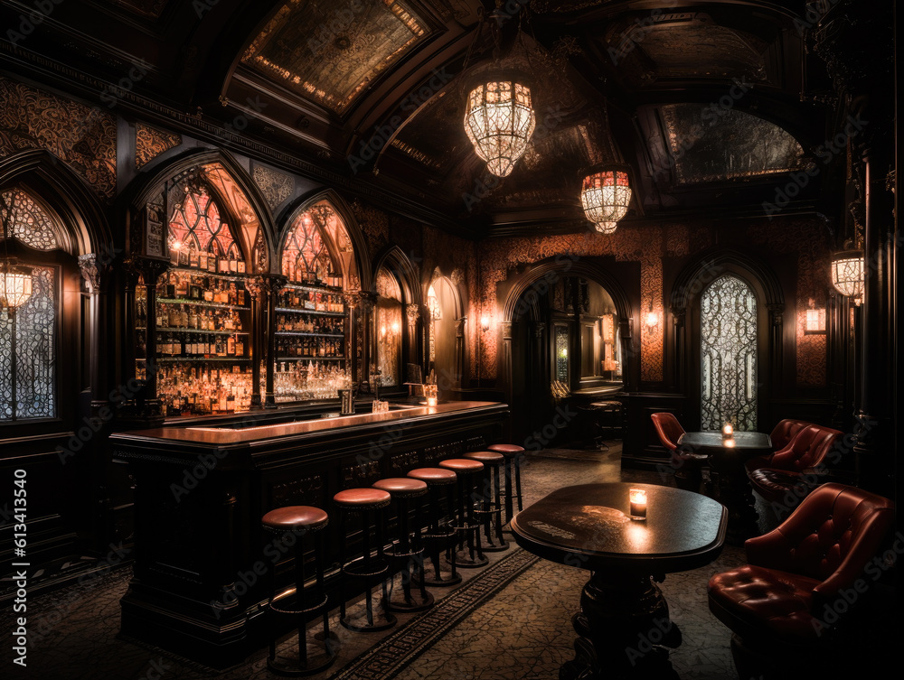 Gothic speakeasy bar. Step into the enchanting world of a gothic ...