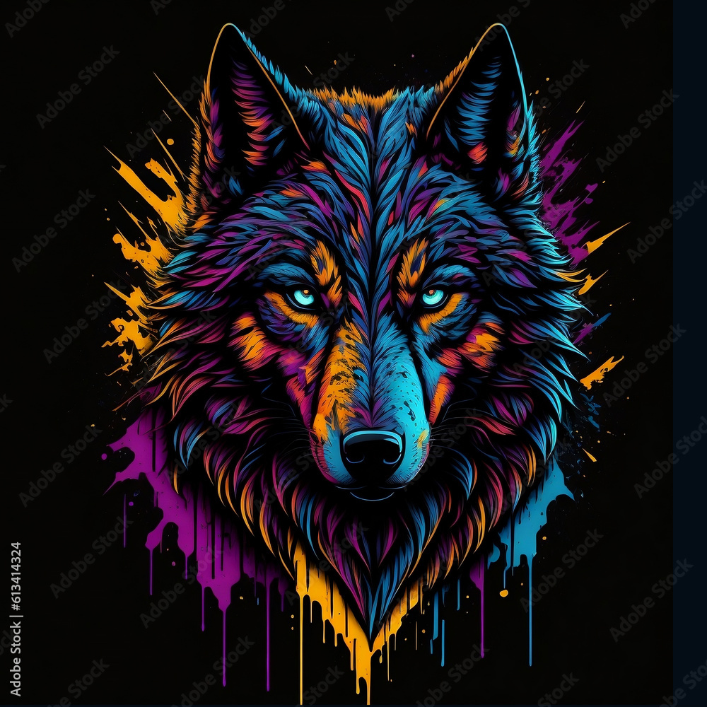 vector illustration of colorful graffiti wolf animal head splash ...