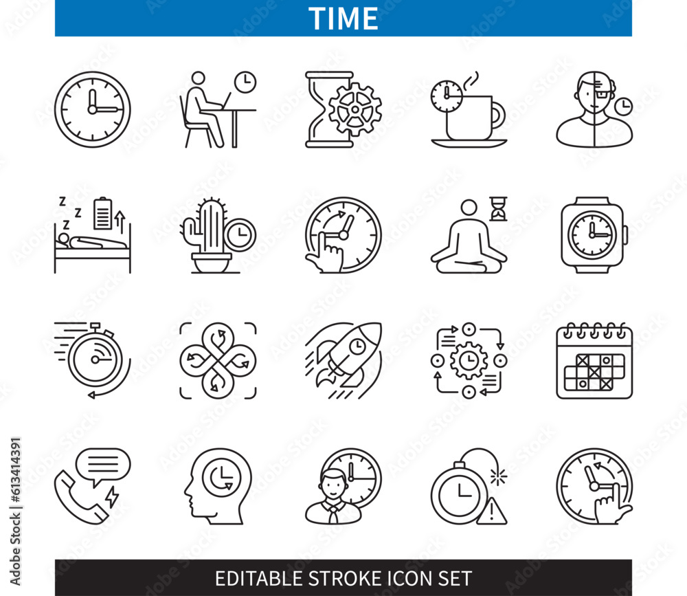 Editable line Time outline icon set. Wait, Schedule, Deadline, Process ...