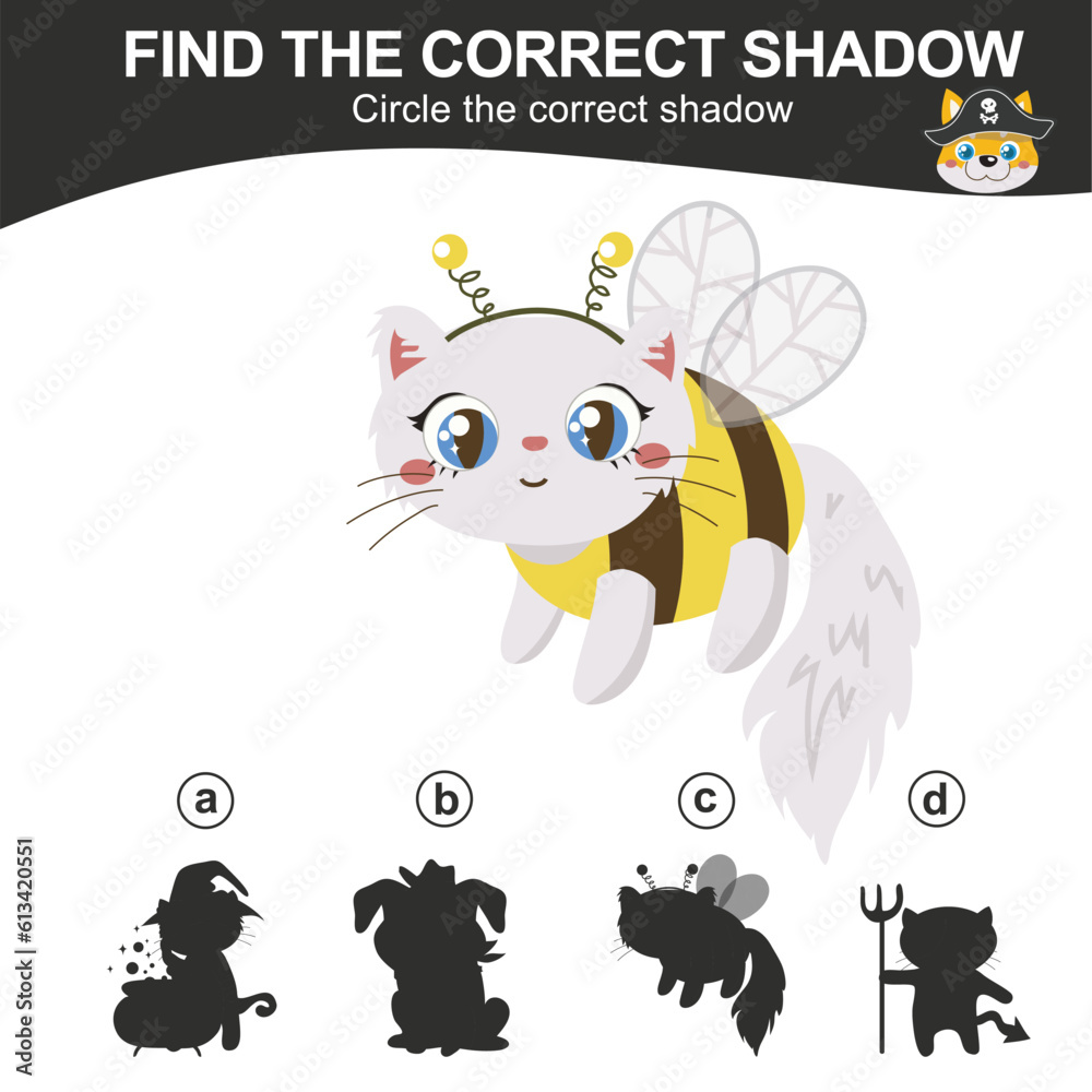 Find the correct shadow. Matching the image with the shadow of cute ...