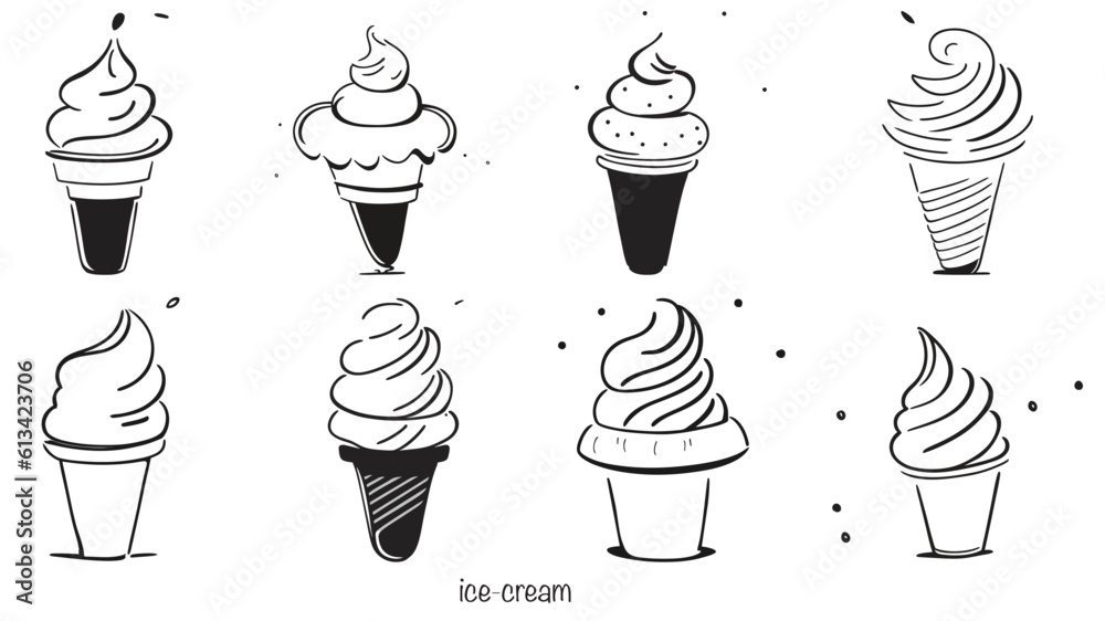 Set Ice cream Vector Illustration, draw ice cream, line of ice cream ...