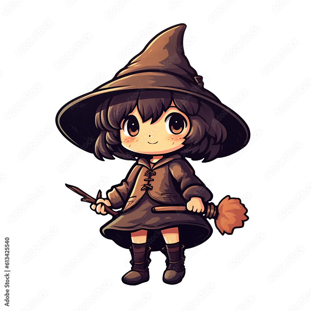 Cute witch Halloween cartoon isolated on transparent background ...