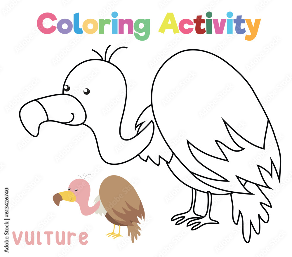 Colouring the vulture. Coloring activity for preschool and kindergarten ...