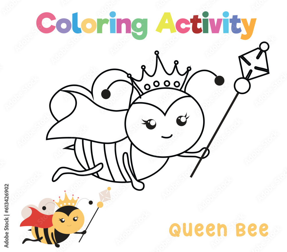 Coloring the queen bee. Coloring activity for preschool and ...