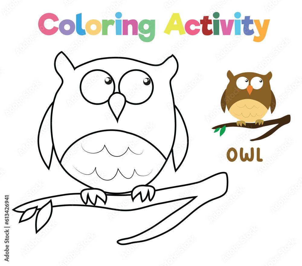 Coloring the owl. Coloring activity for preschool and kindergarten ...