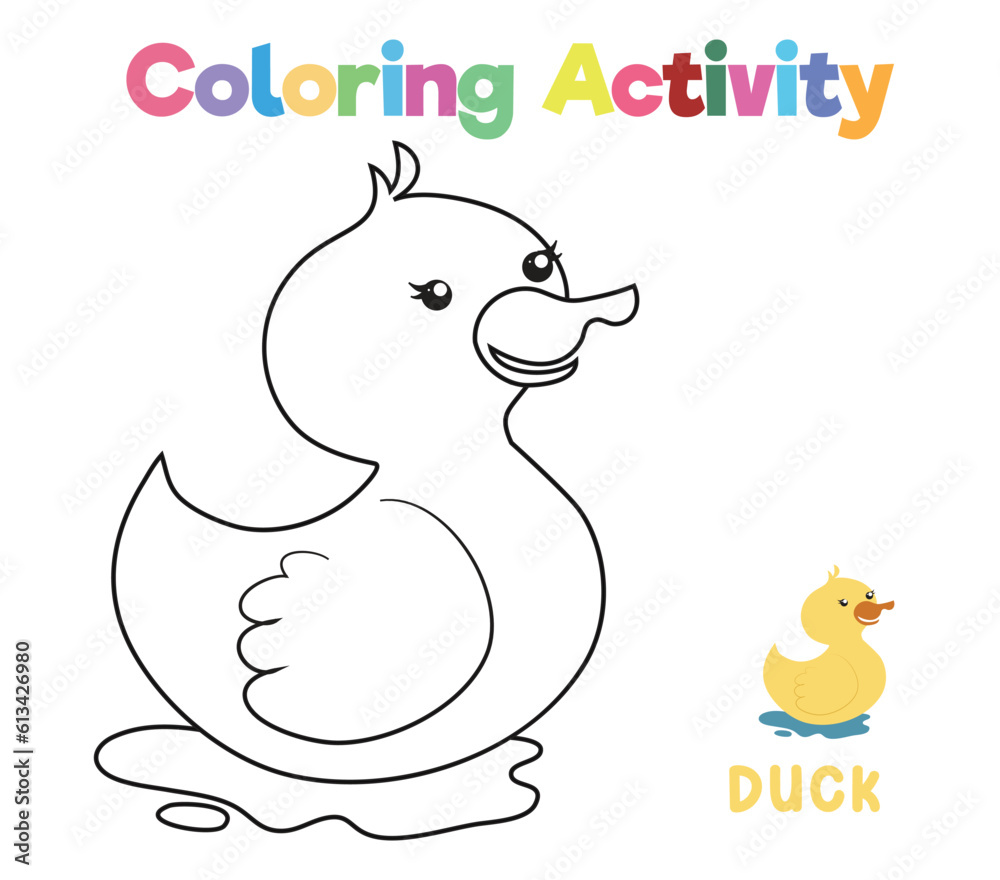 Coloring the cute yellow duck. Coloring activity for preschool and ...