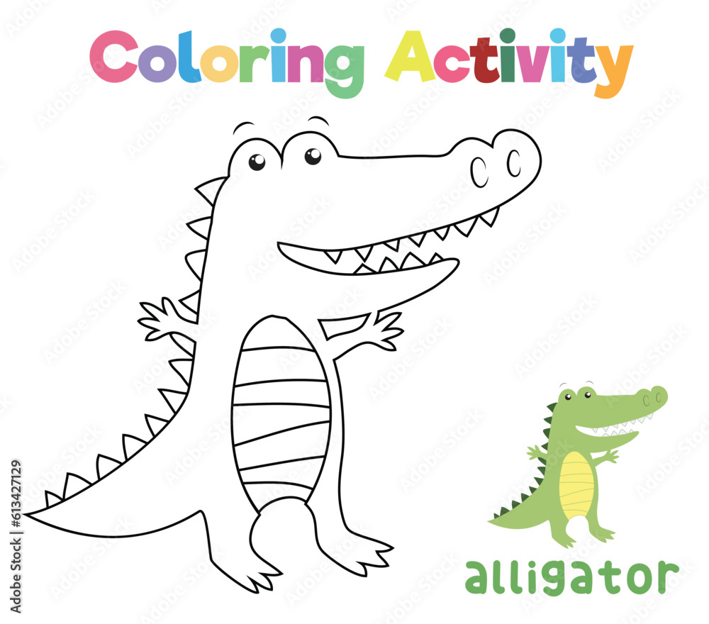 Coloring the cute alligator. Coloring activity for preschool and ...