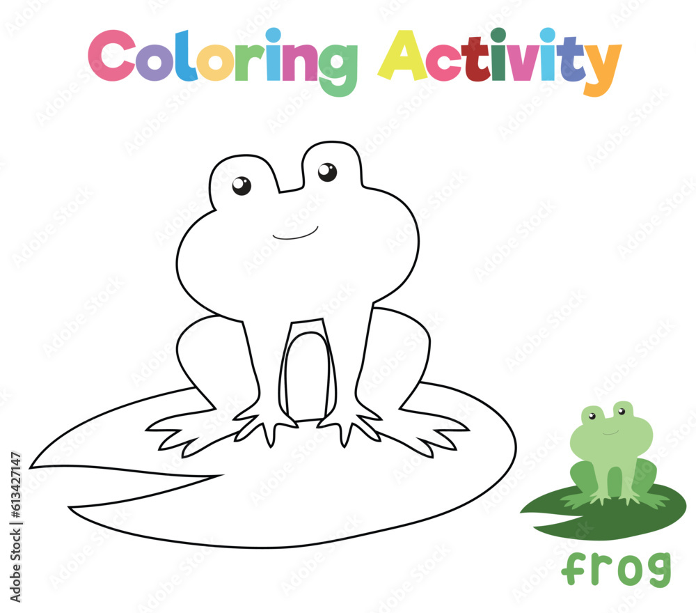 Coloring the cute frog standing on the lotus leaf. Coloring activity ...
