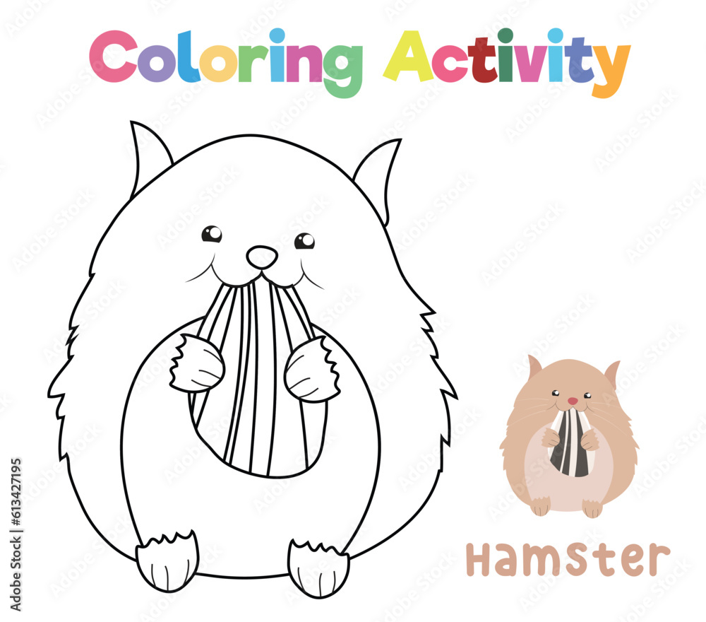 Coloring the cute hamster eating sunflower seed. Coloring activity for ...