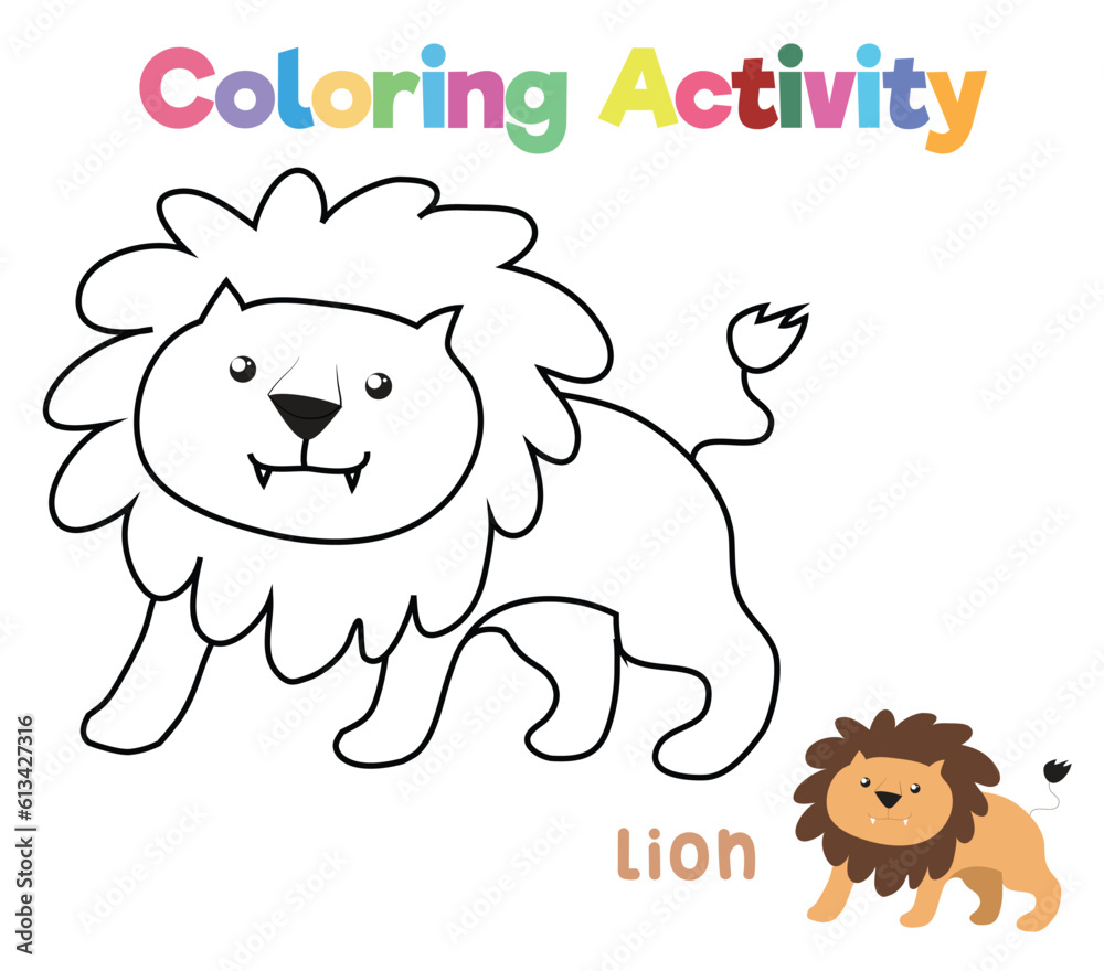 Colouring the cute lion. Coloring activity for preschool and ...