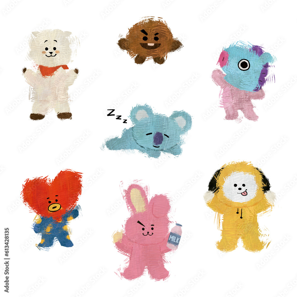 BT21 Ilustración BTS Pegatinas Bangtan Stickers, Tata, Shooky, Mang, RJ ...