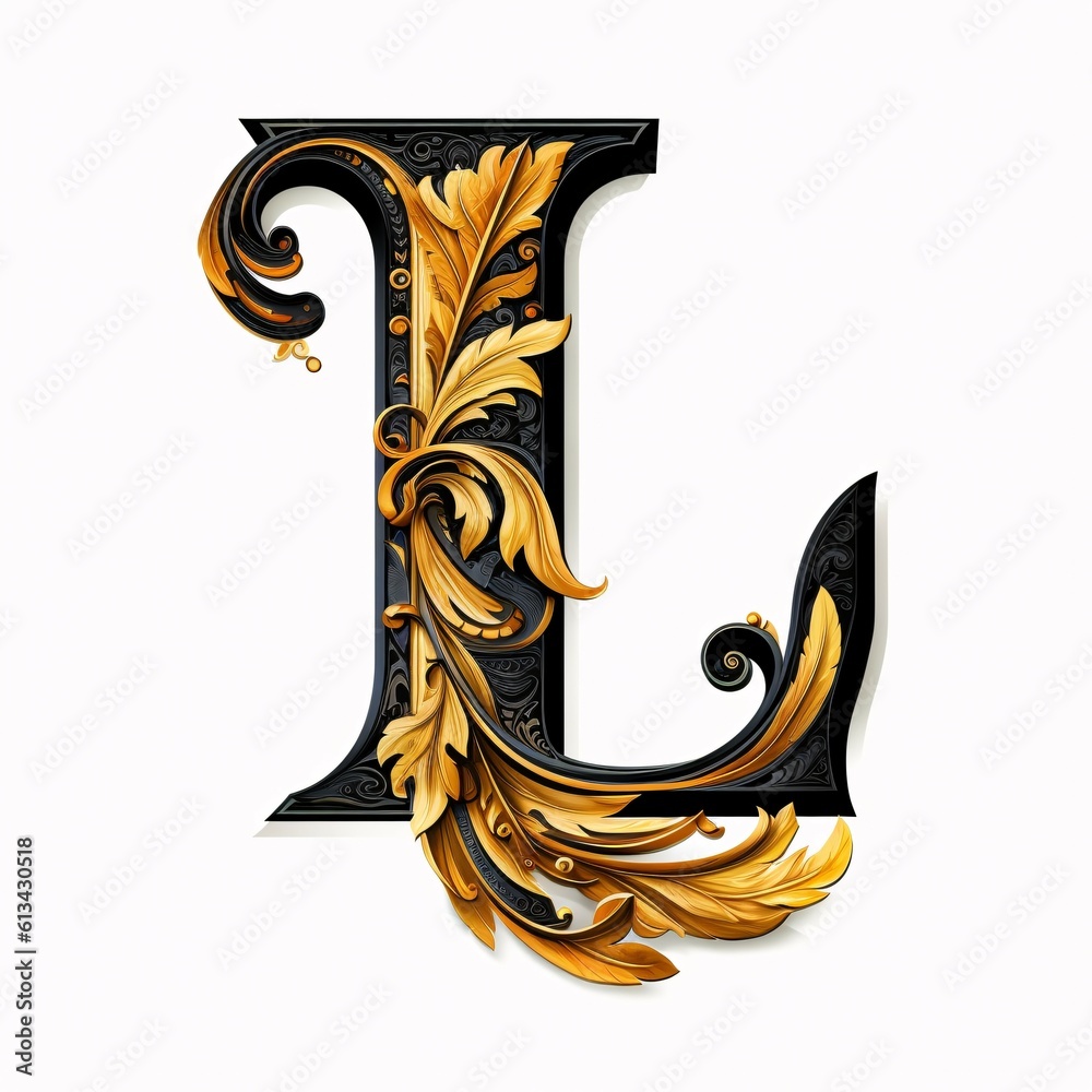 Gothic font letter l with black and gold trimming Stock Illustration ...