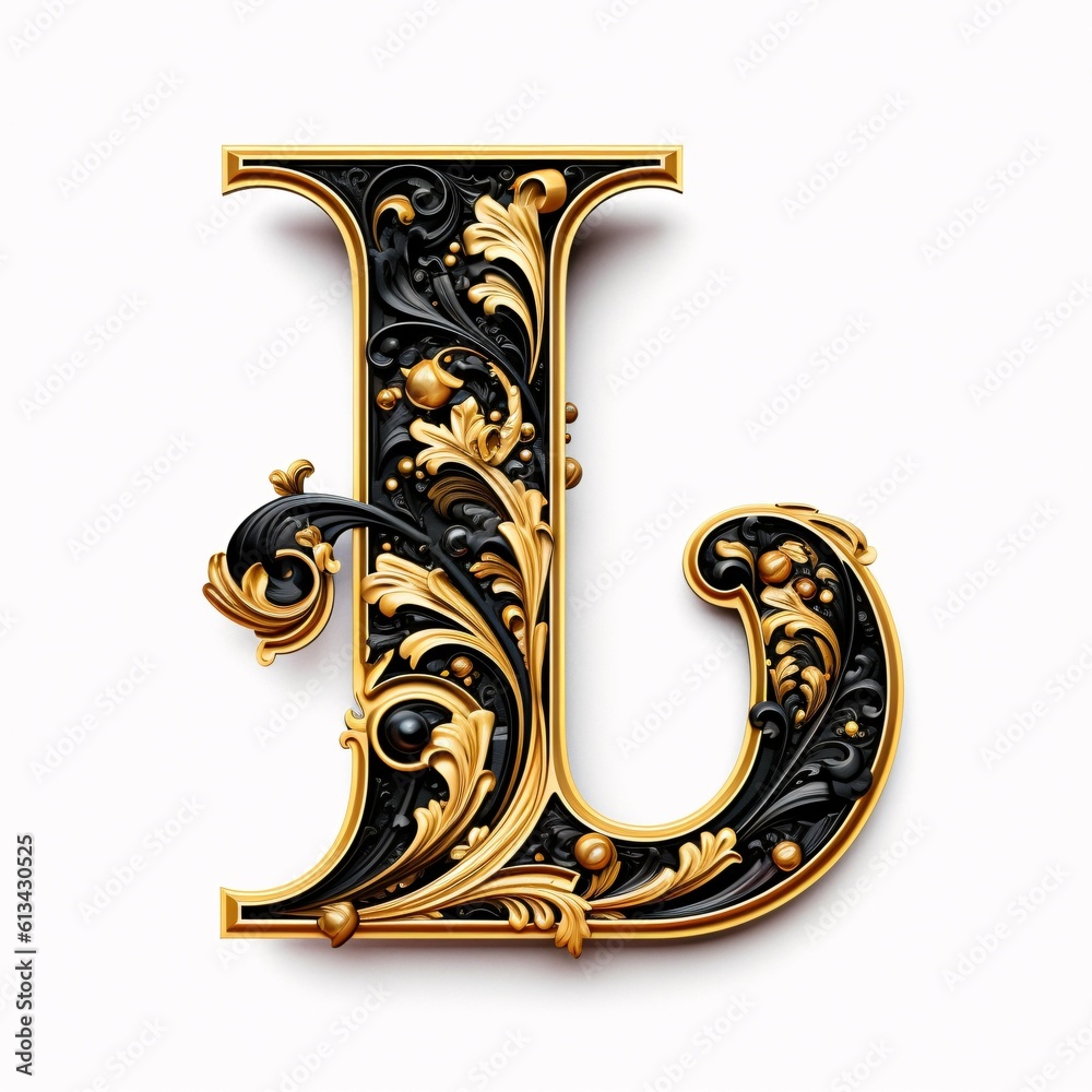 Gothic font letter l with black and gold trimming Stock Illustration ...