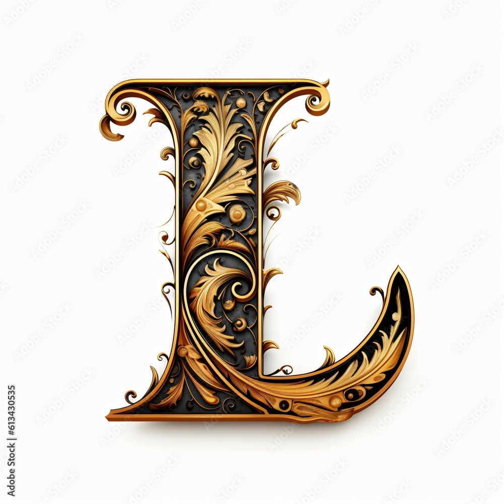 Gothic font letter l with black and gold trimming Stock Illustration ...