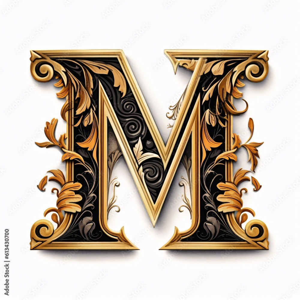 Gothic font letter m with black and gold trimming Stock Illustration ...