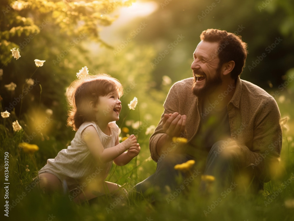 The photograph captures the beautiful scene of a happy father engaged ...