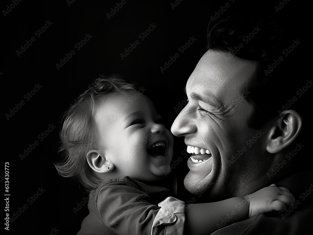 The photograph captures a heartwarming moment of a happy father ...