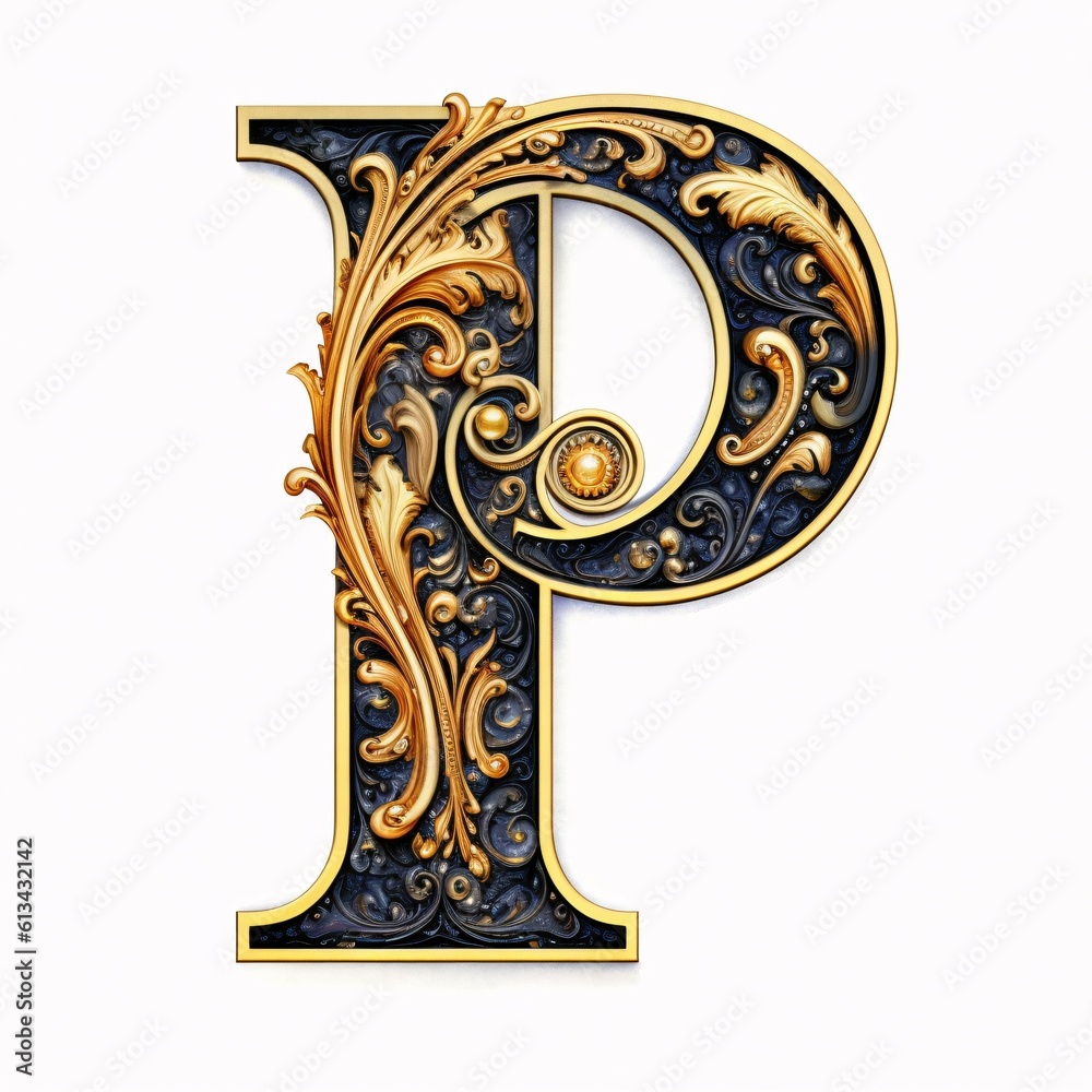 Gothic font letter p with black and gold trimming Stock Illustration ...