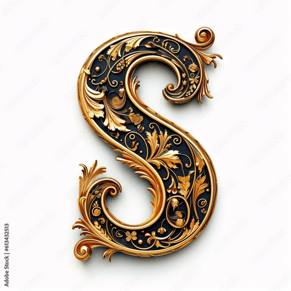 Gothic font letter s with black and gold trimming Stock Illustration ...