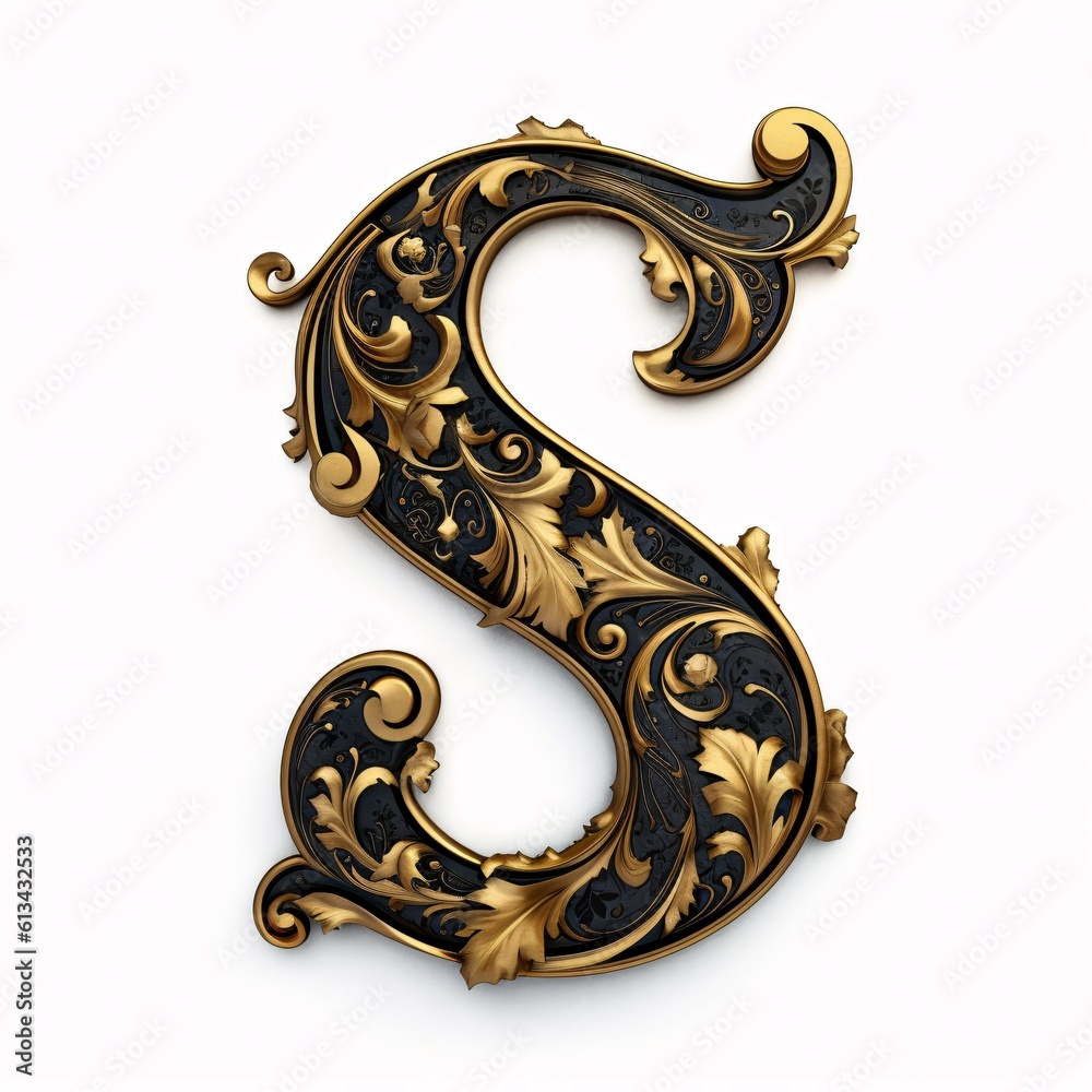 Gothic font letter s with black and gold trimming Stock Illustration ...